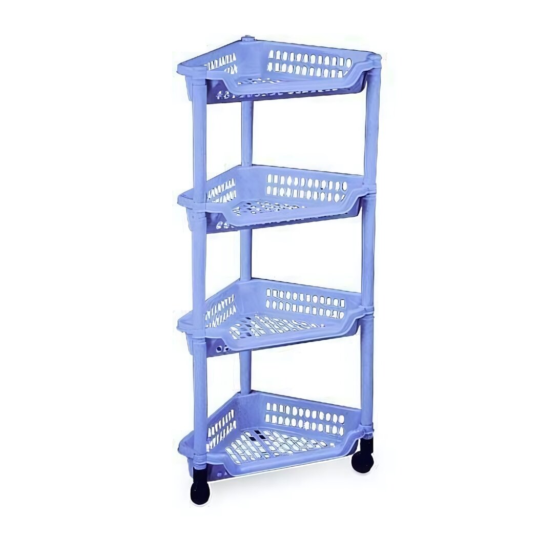 Этажерка угловая 4-секционная на колесах, пластик, 30х30х82см, голубая сетка
