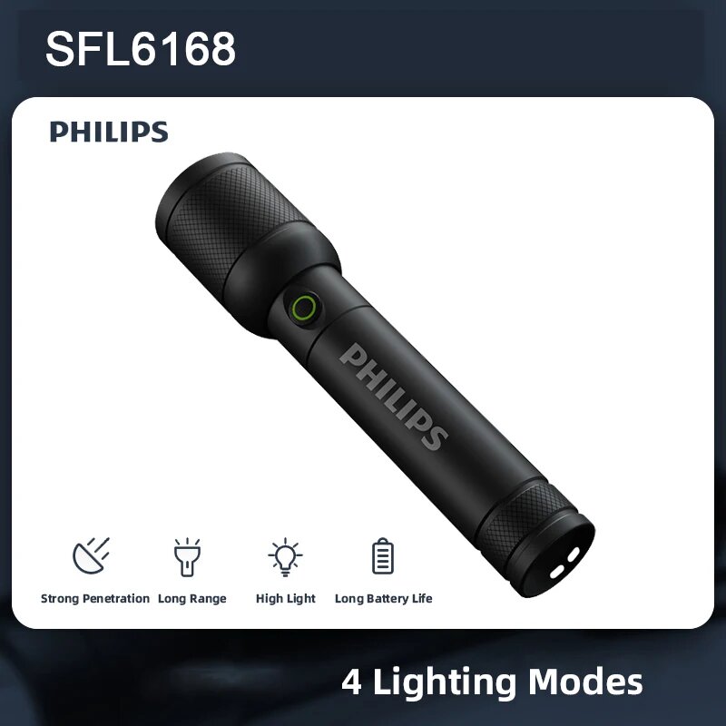 Портативный Перезаряжаемый Светодиодный Фонарь Philips SFL6168 С Оптическим Зумом, 4 Режима 6168