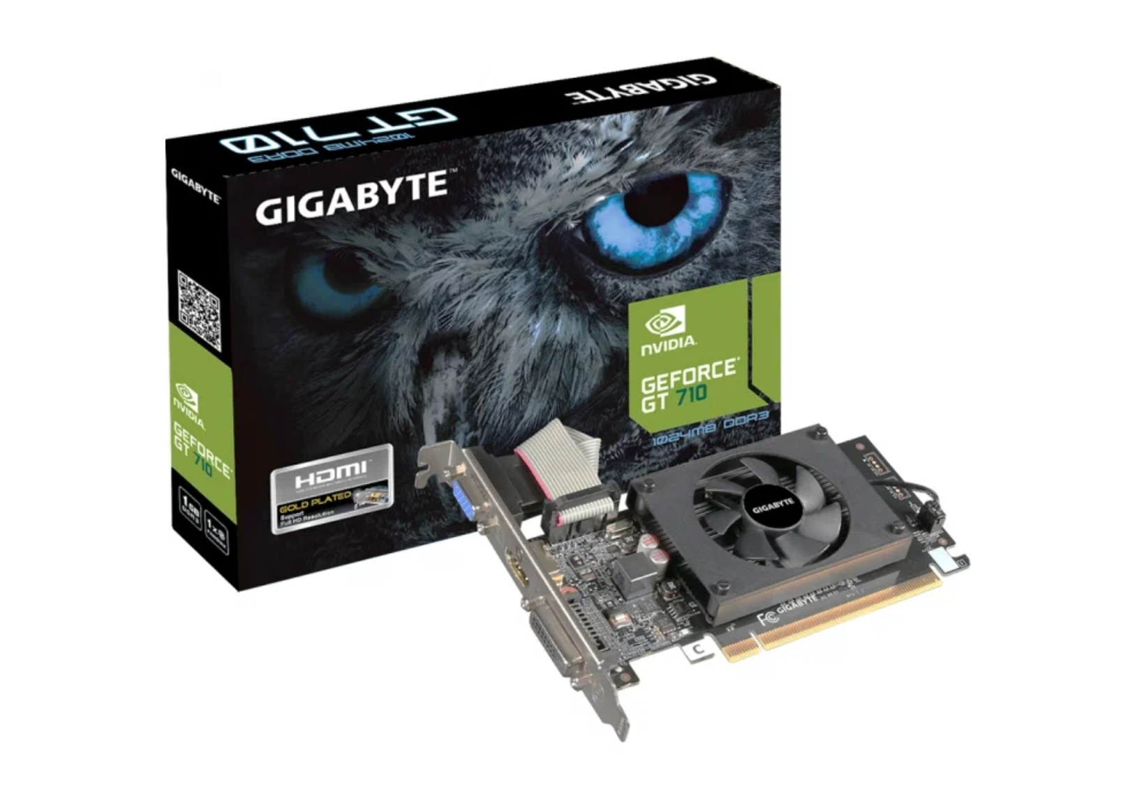 Видеокарта Gigabyte GT 710, PCI Express, 2GB DDR3, 64 bit, DVI+HDMI+D-SUB, (GV-N710D3-2GL), RTL {30}