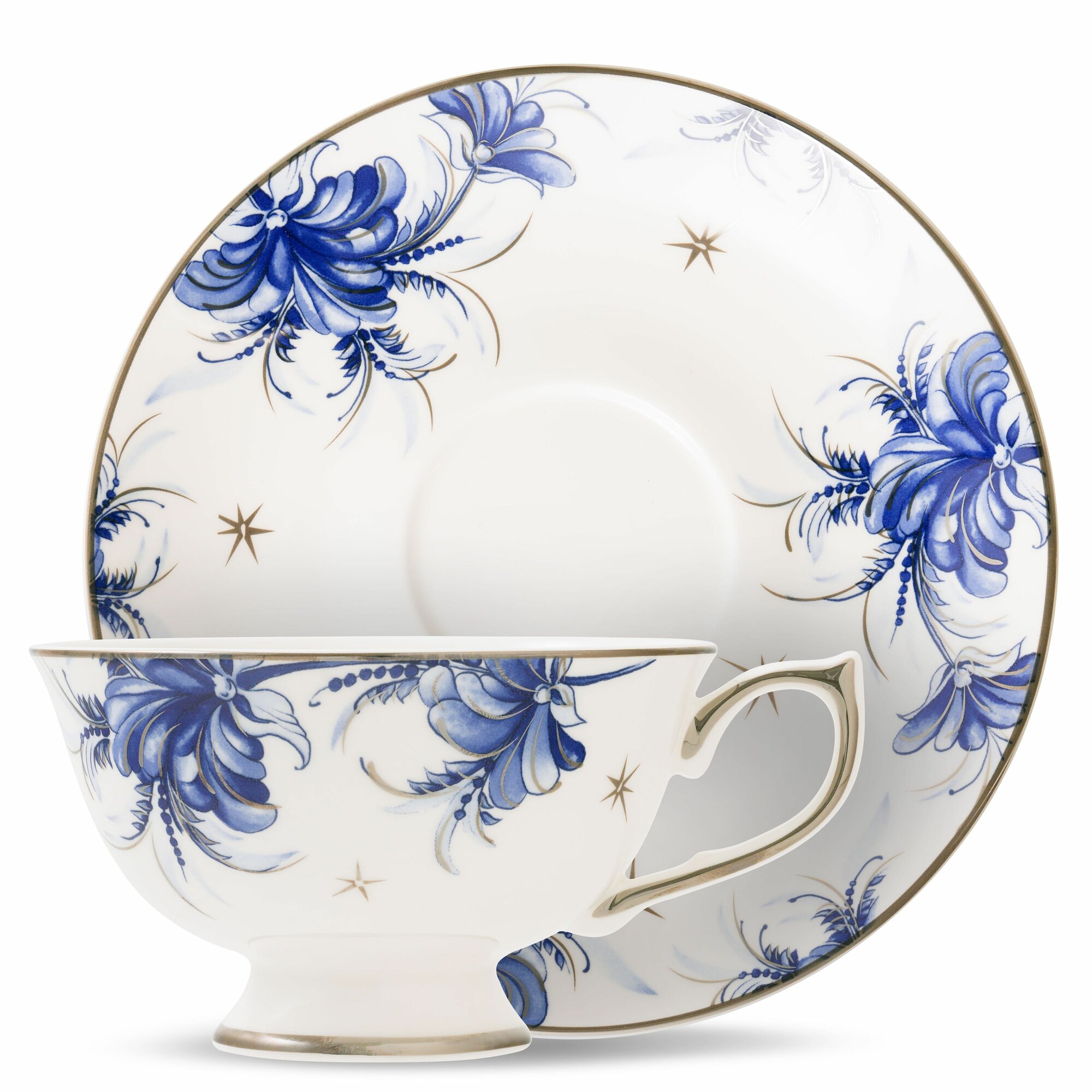 Чайная пара. Объединение "гжель". "Энтони" (Сапфир), 200мл, фарфор, платина