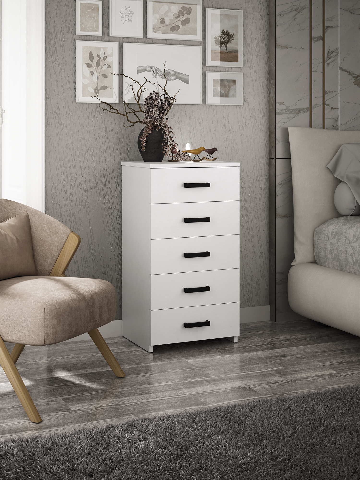 Комод MFMaster Vitto-66, белый, 5 выдвижных ящиков, ЛДСП, 40,4x32,2x75,8 см