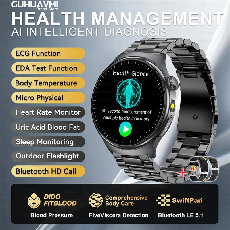 GUHUAVMI Smart Watch Black Steel 2A, ECG