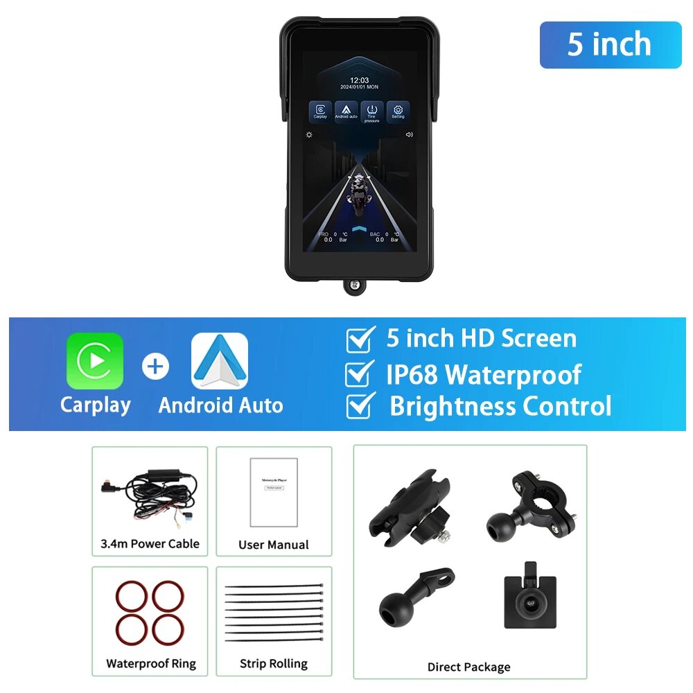 Podofo 5-дюймовый мотоцикл Carplay Android Auto с вертикальным экраном IPX8 водонепроницаемый GPS-навигатор мотоциклетный монитор умный экран плеер