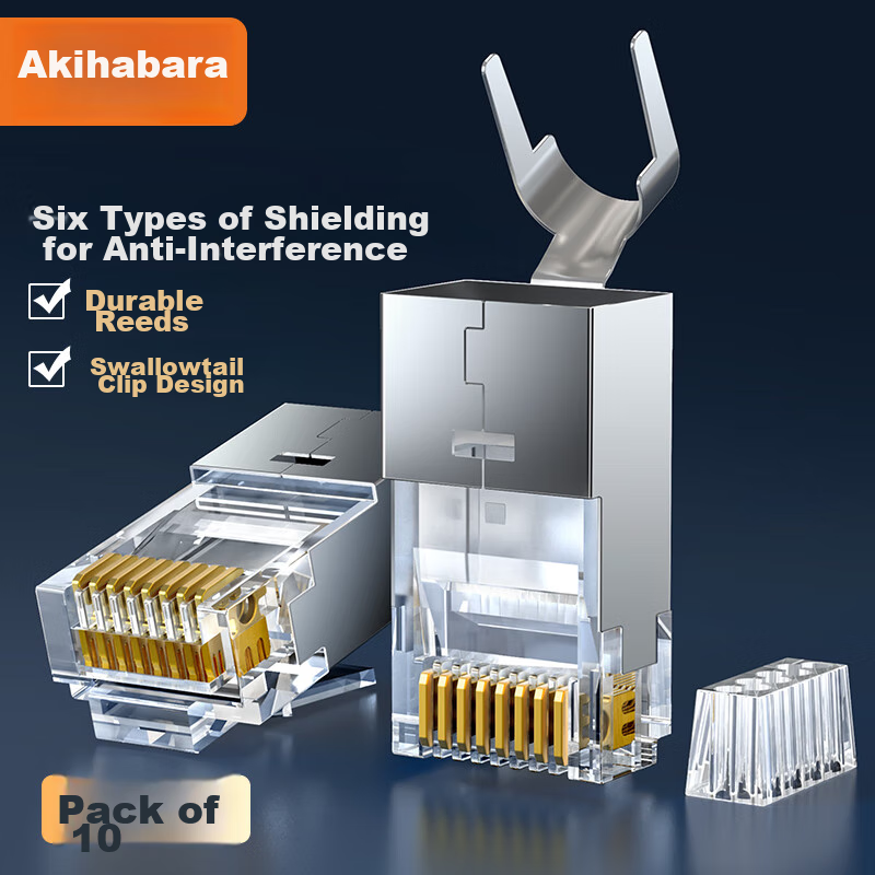 Akihabara (CHOSEAL) Category 6 Crystal Head, Engineering Network Cable Shielded Crystal Head, Network Cable Crystal Head, 10 Pieces, QS6666Z10