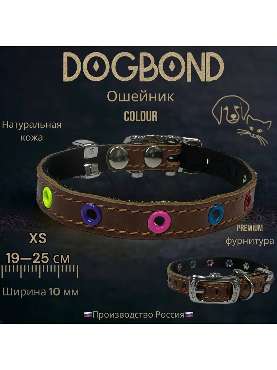Ошейник Dogbond Colour кожаный для собак малых пород и кошек