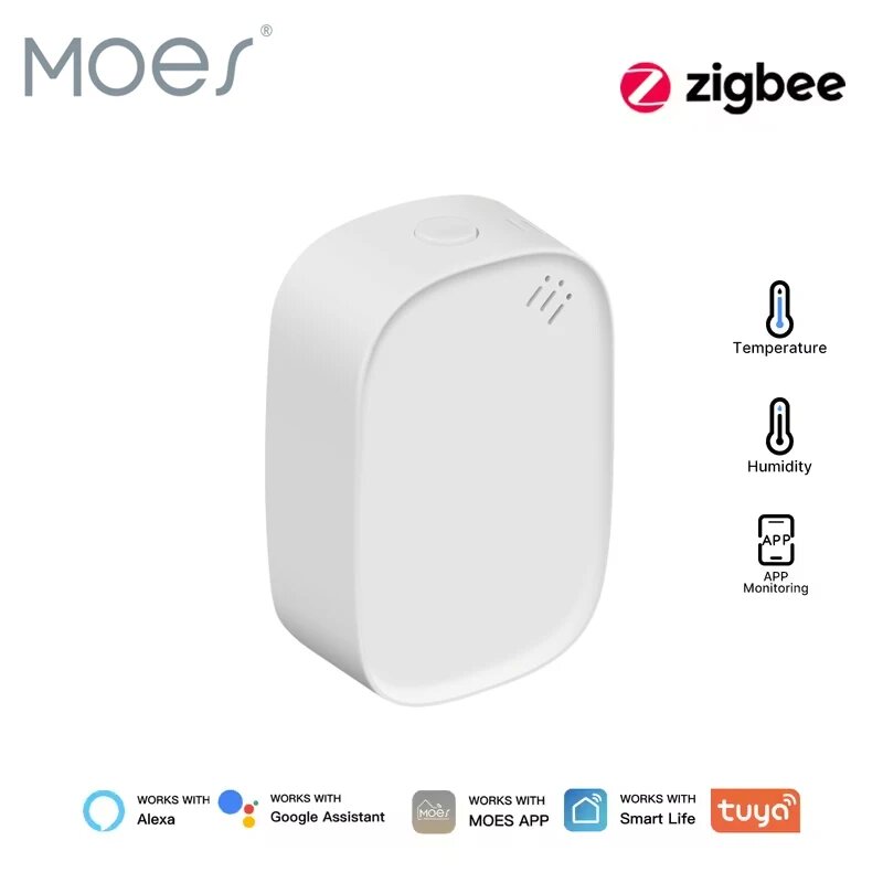 MOES Tuya Zigbee умный датчик температуры и влажности с питанием от батареи Крытый гигрометр Мониторинг через приложение работает с Alexa Google Home