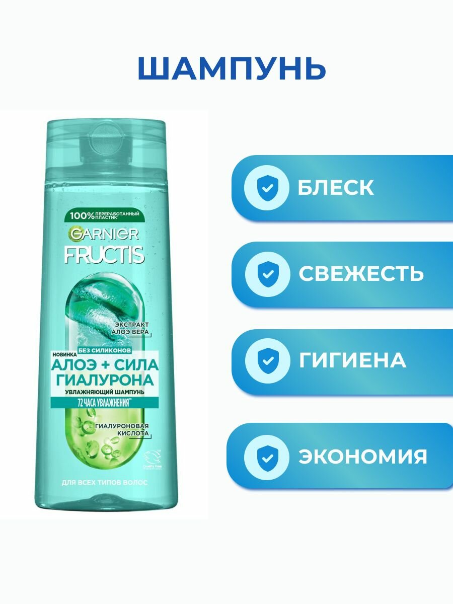 Фруктис шампунь 400мл увлажняющий Алоэ+Сила гиалурона