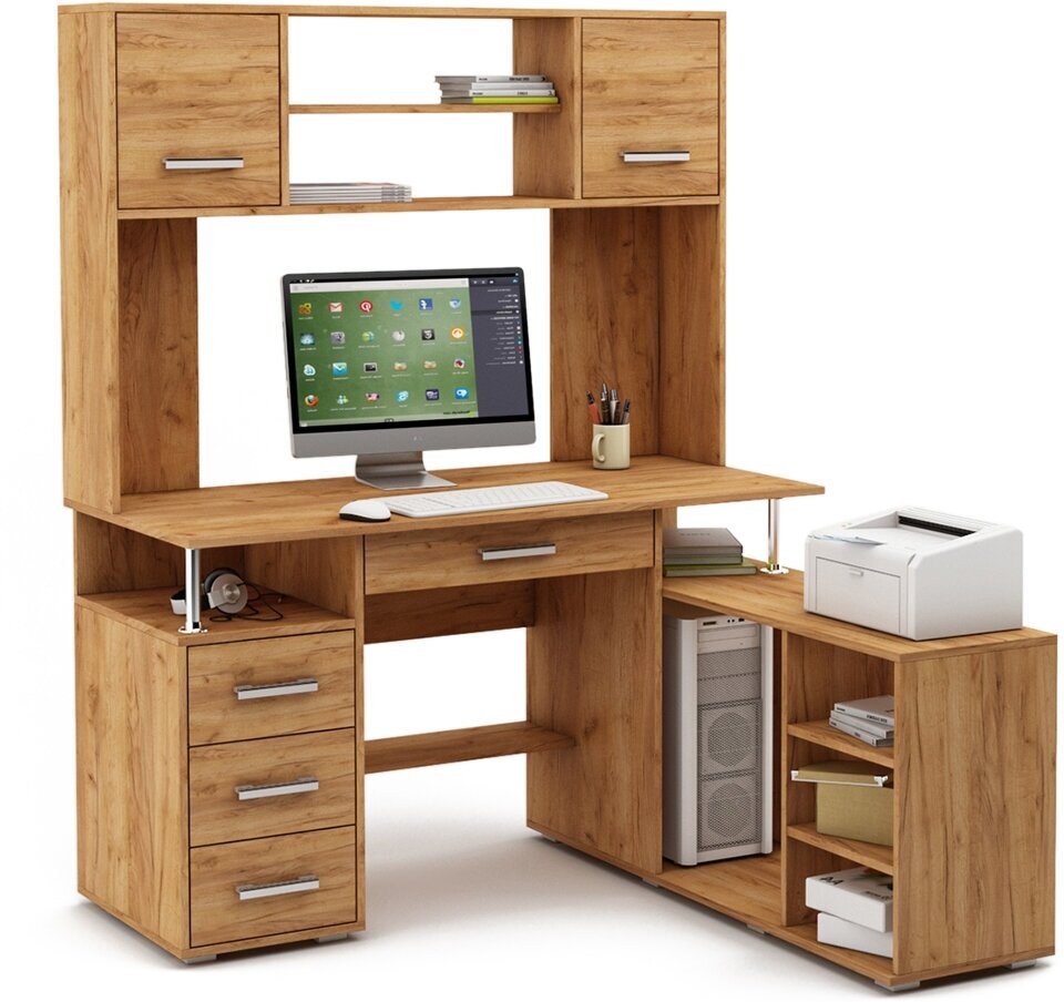 Компьютерный стол Амбер (Реал) 24Я, угловой, ЛДСП, с надстройкой, 130х165х78 см