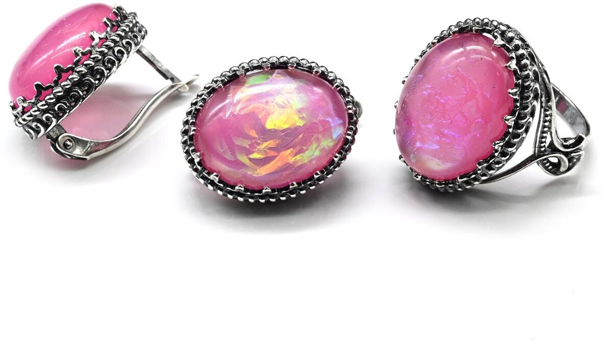 Комплект бижутерии: серьги, кольцо, опал