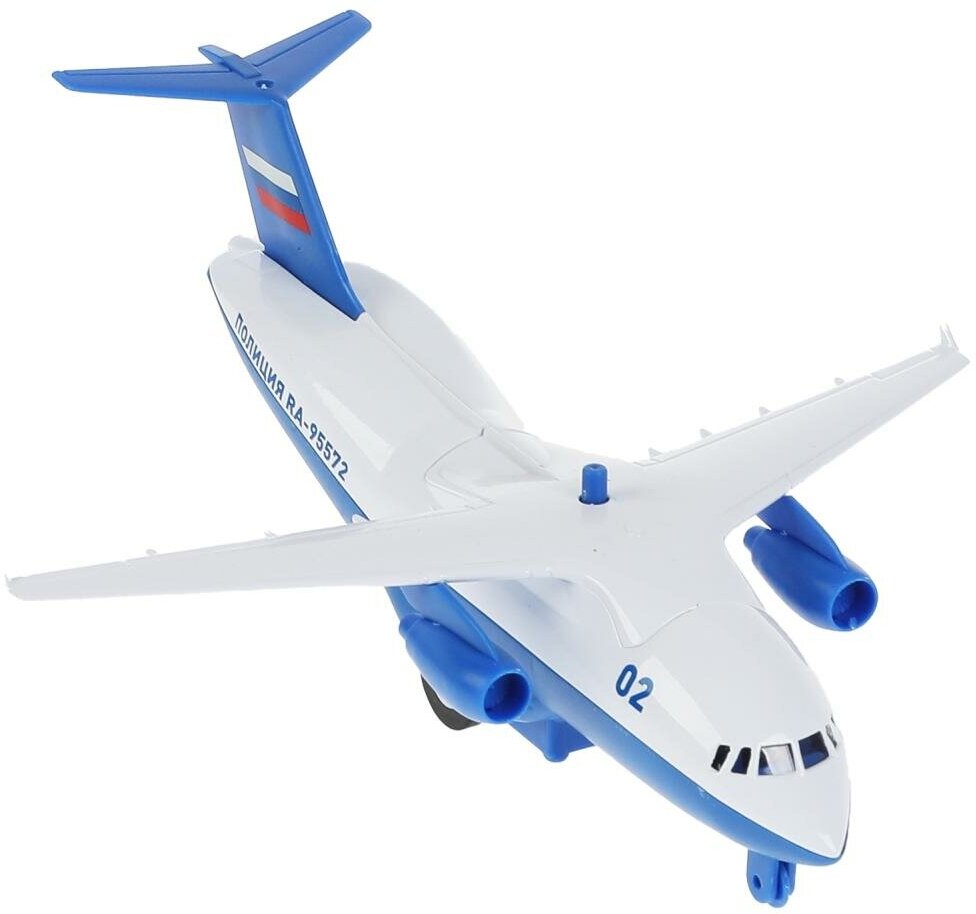 Самолет Технопарк Транспортный, полицейский, инерционный, свет, звук PLANE-20SLPOL-BUWH