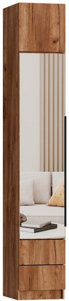 Шкаф-пенал, для одежды Эрик, Легкомаркет, левый, 60х52х230, цвет дуб крафт табачный, бельевой, с ящиками, с зеркалом