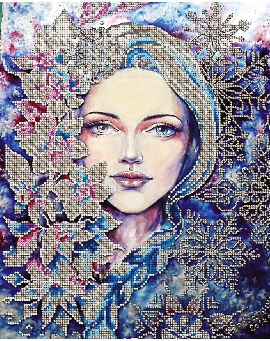 Набор для вышивания бисером картины Девушка Зима