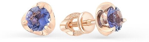 Серьги золото, 585 проба, иолит