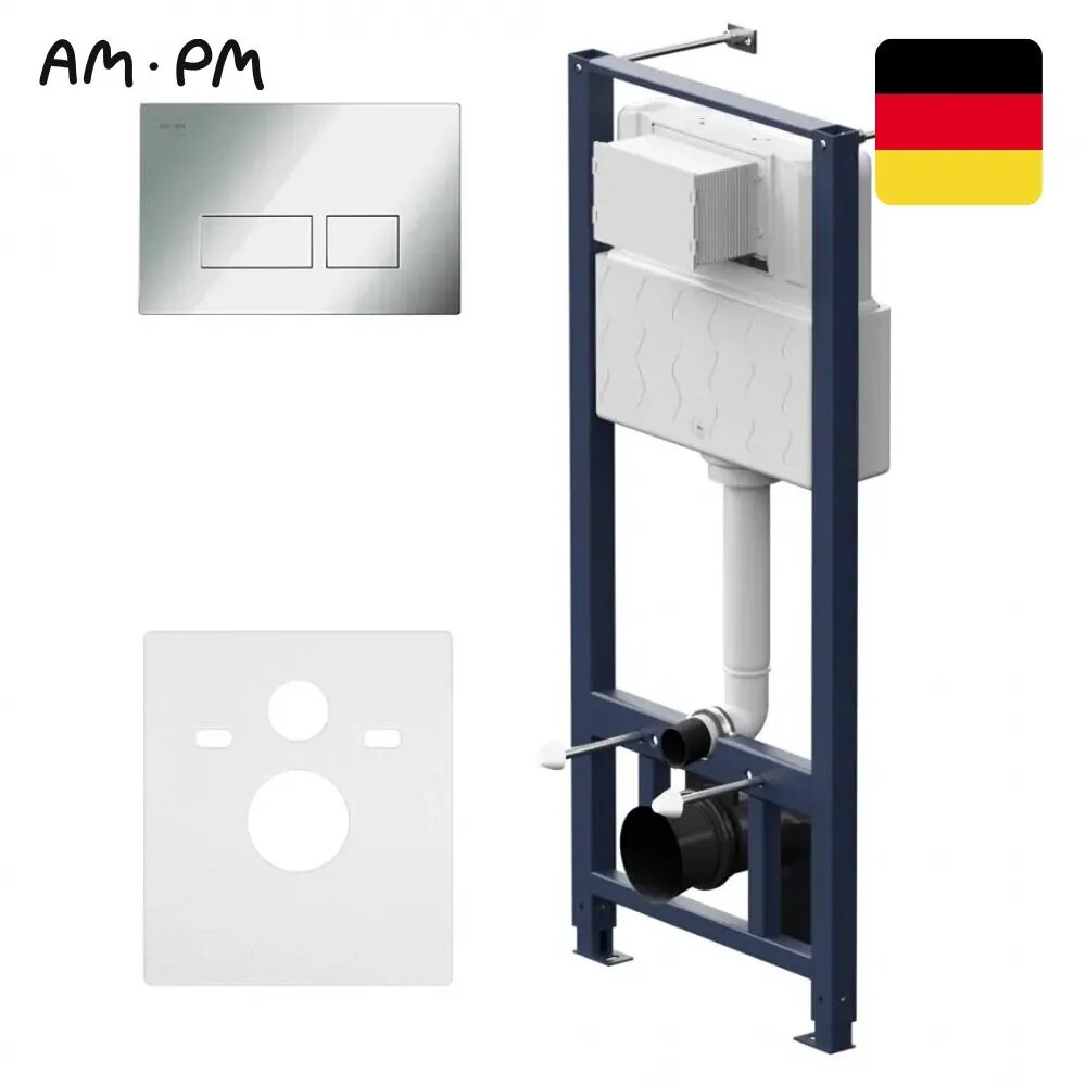 Инсталляция для подвесного унитаза AM.PM Jump комплект с пневматической клавишей Pro S и шумоизоляцией