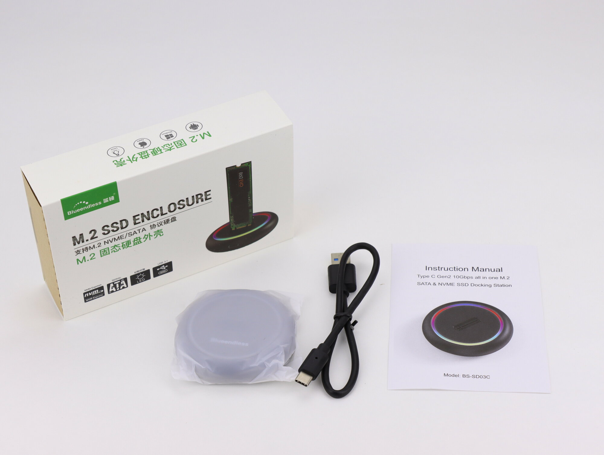 Док-станция Blueendless для SSD M2 с RGB подсветкой