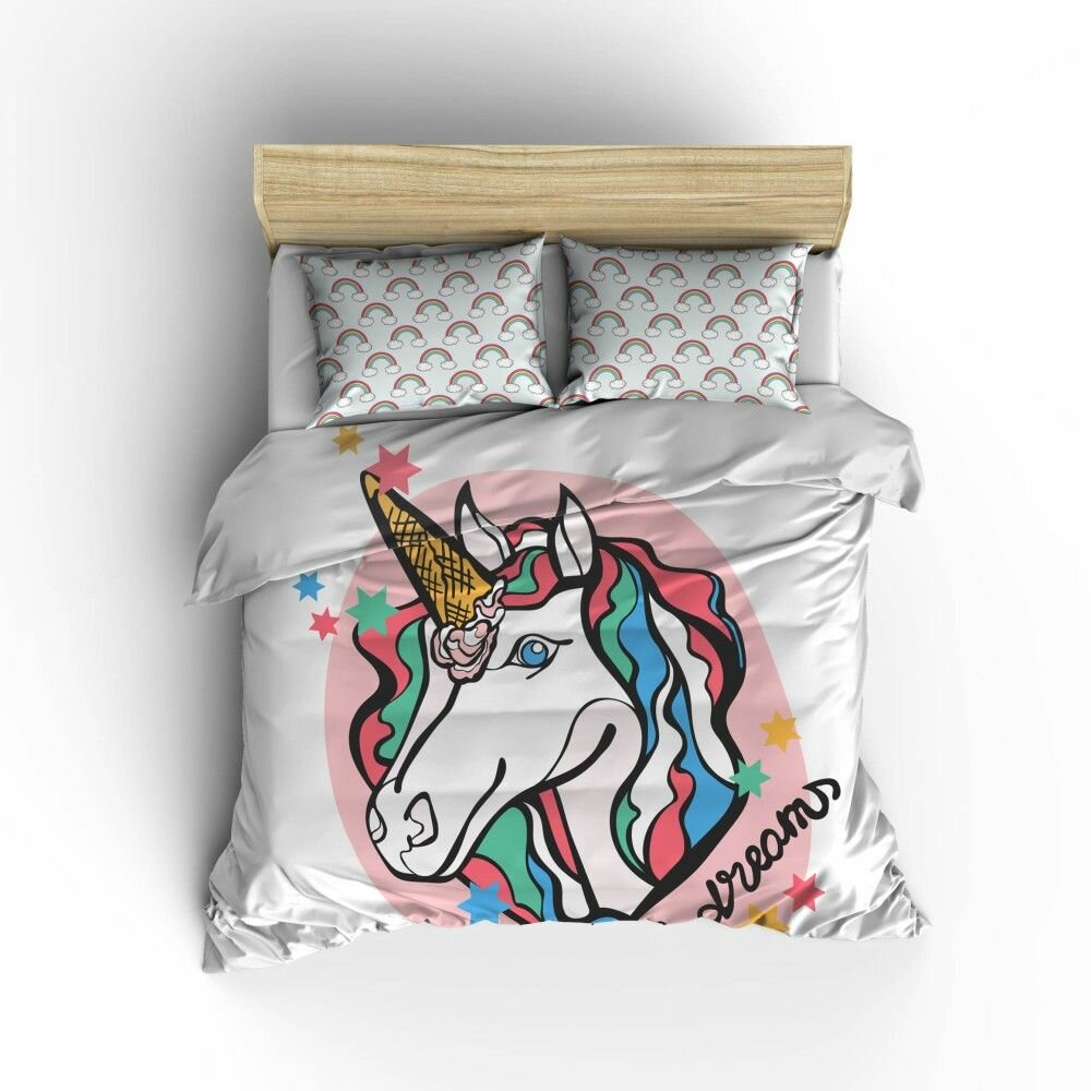 Арт комплект постельного белья Единорог с рожком Семейный, 70/70