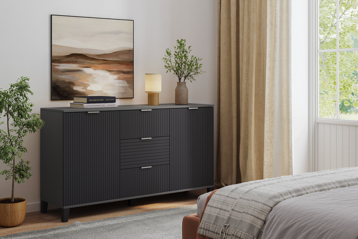 Комод Марвин 4 фрезеровка 8 Графит для документов для книг для обуви для одежды для посуды 140*80*40