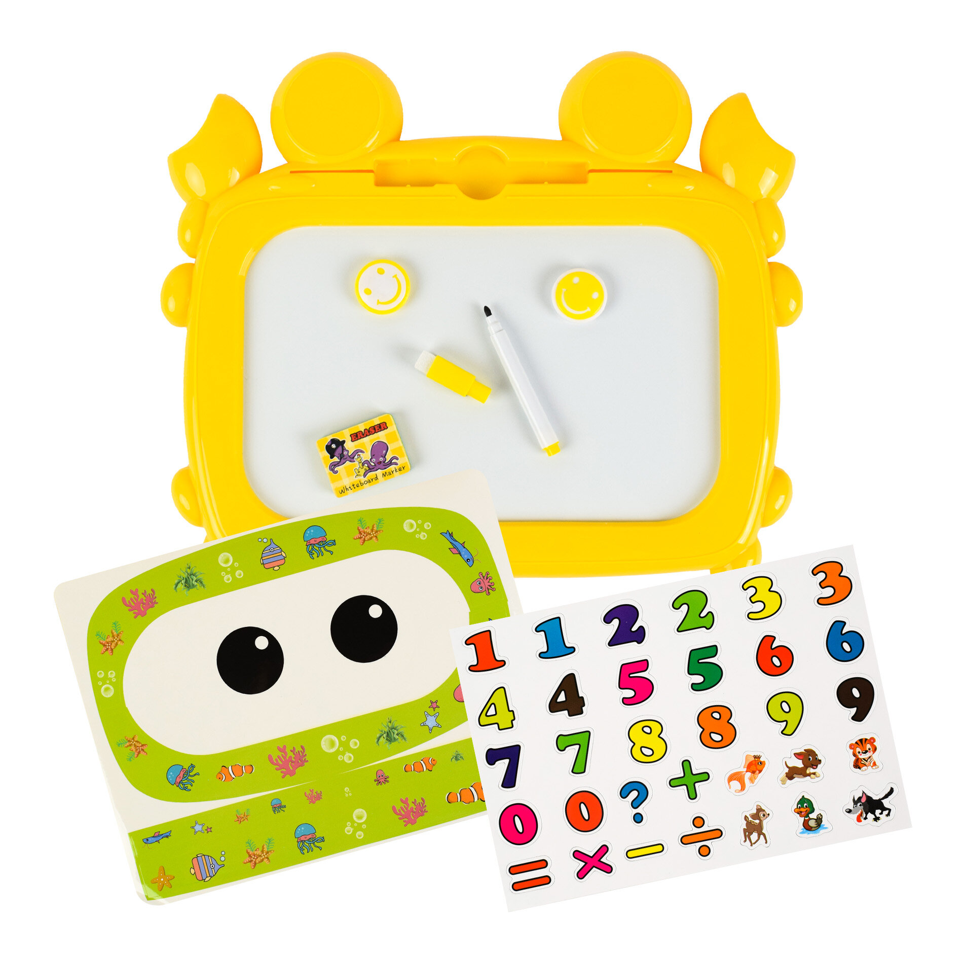 Доска для рисования Miksik "Краб", двухсторонняя, с магнитами, маркерная, пластик, желтая