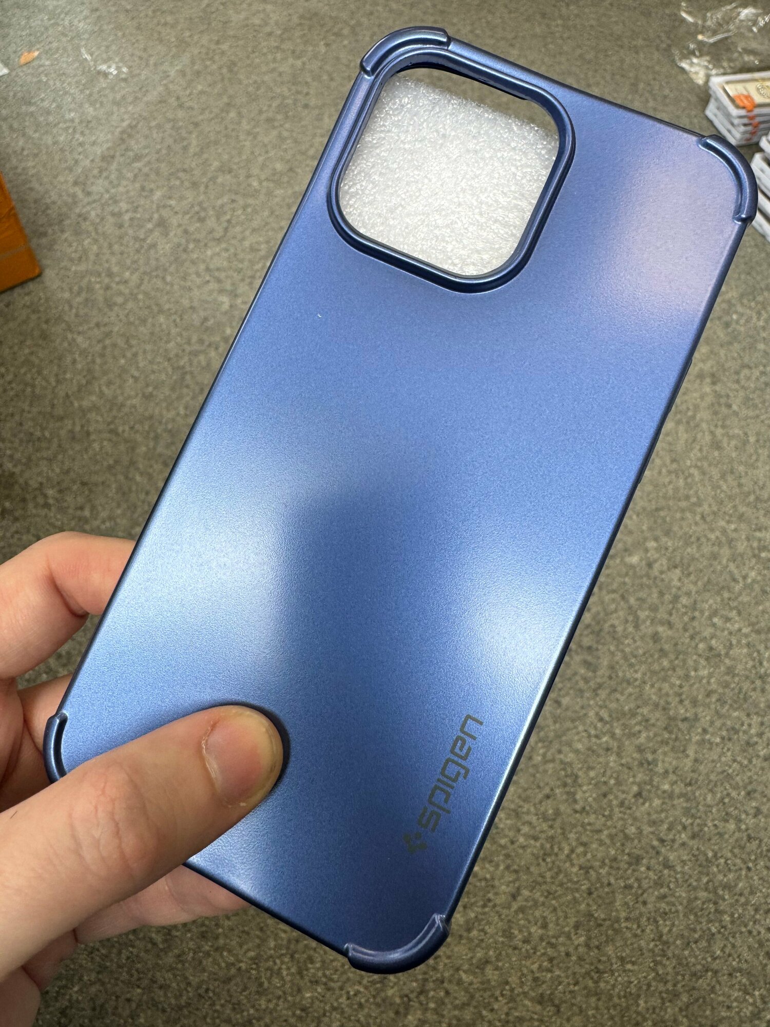 Чехол панель накладка бампер MyPads SPIGEN для iPhone 14 Pro Max тонкая силиконовая крышка синяя