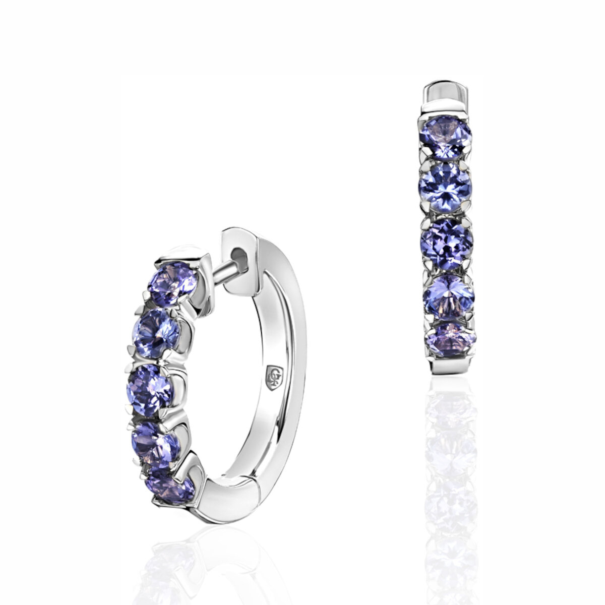 Серьги, белое золото, 585 проба, танзанит