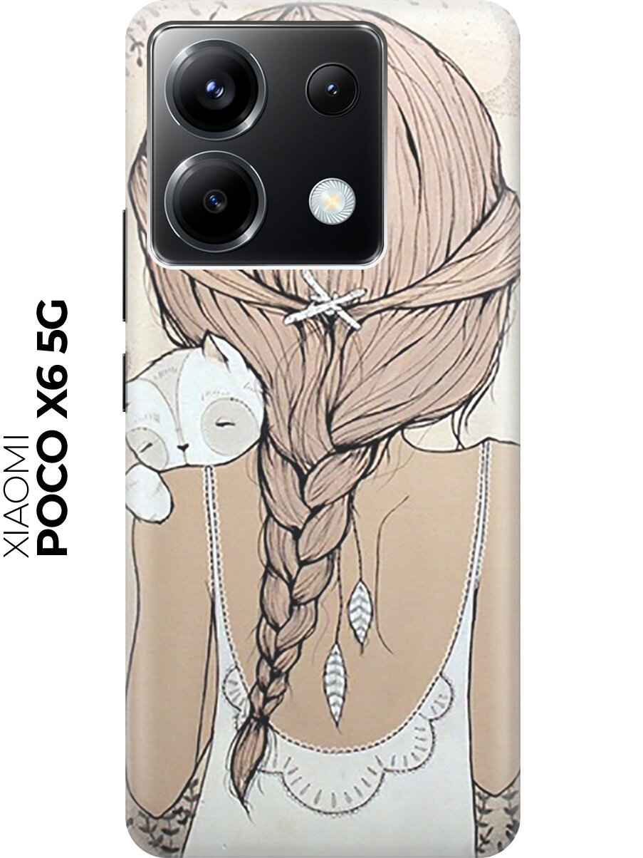 Силиконовый чехол на Xiaomi Redmi Note 13 Pro 5G / Poco X6 5G / Сяоми Редми Ноут 13 Про 5г / Поко Х6 5г с рисунком "Девочка в обнимку с котом"