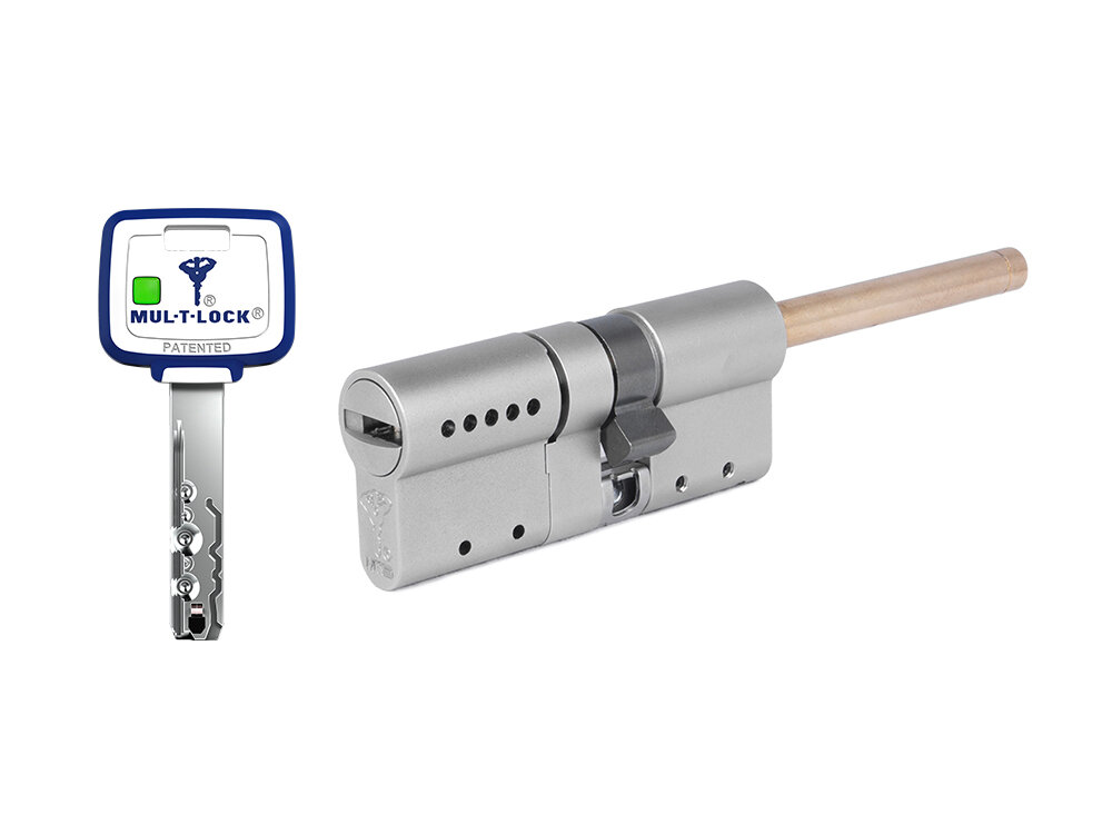 Цилиндр Mul-t-Lock MT5+ ключ-шток 62мм (размер 31х31Ш мм) - Никель, Флажок (3 ключа)