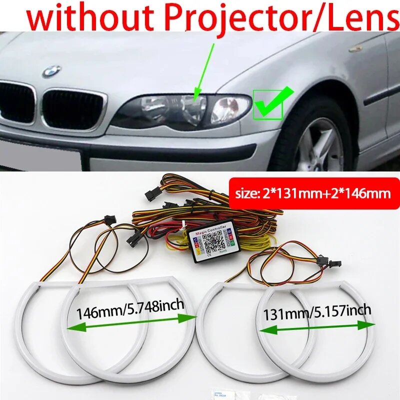 320i 323i 325i высокое качество красочные RGBW хлопчатобумажные технические глаза ангела для BMW E46 1998-2002 вращающиеся динамические фотообои с последовательным потоком facelift Halogen