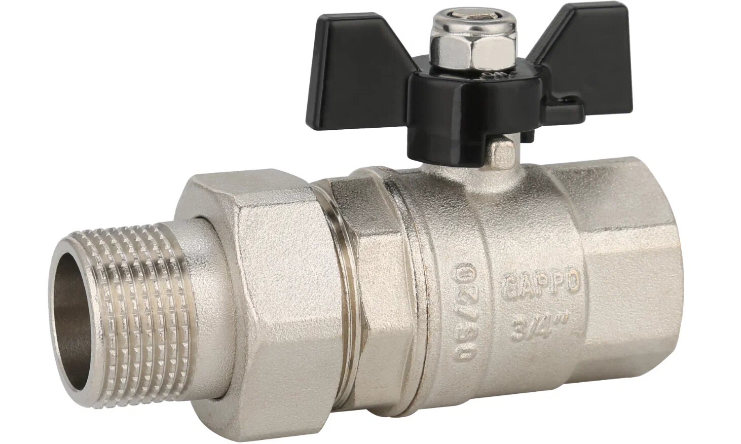 Кран Gappo G219.05, 3/4, полнопроходной, американка, с ручкой-бабочкой