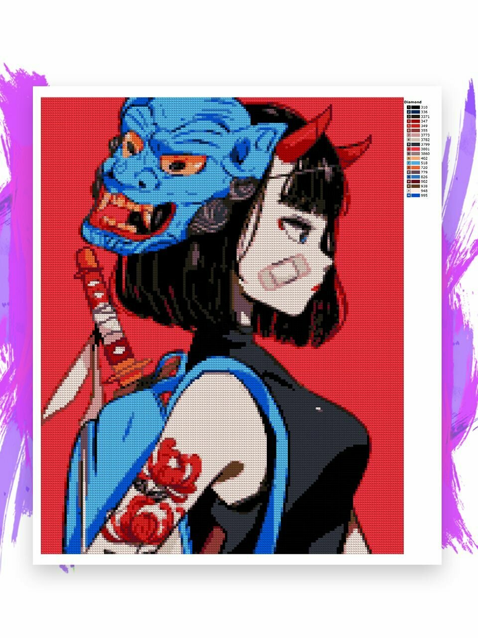 Алмазная мозаика без подрамника - вышивка Dragon mask