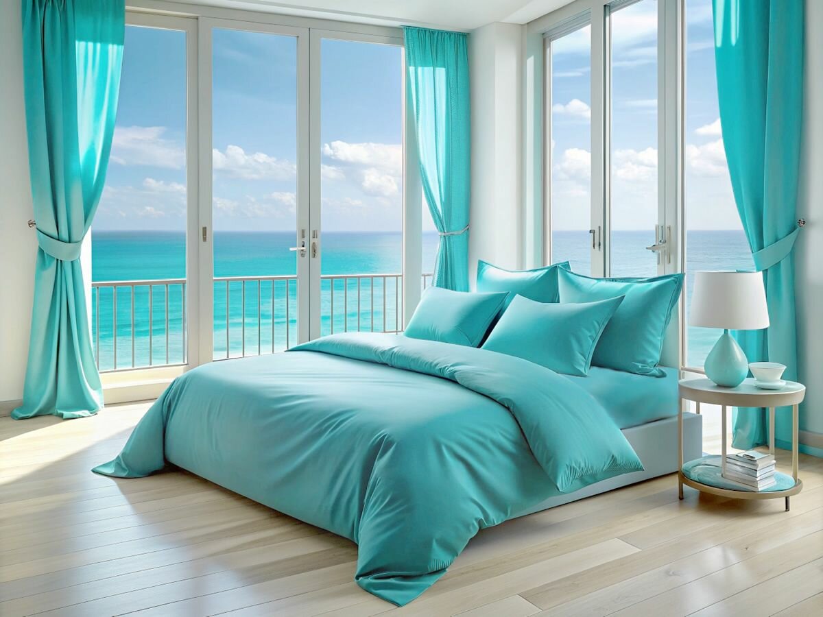 Простыня из тенселя 240 х 260 - М - Бирюзовый берег