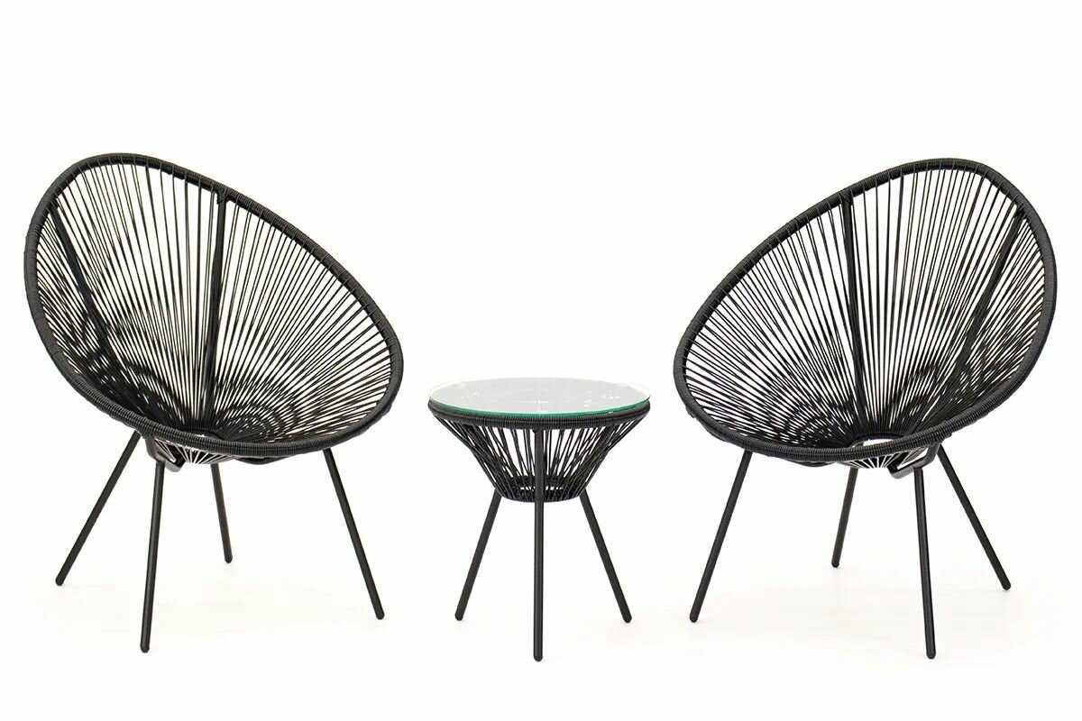 Комплект плетеной мебели KORNERA "Акапулько" на 2 персоны, каркас черный, искусственный ротанг черный