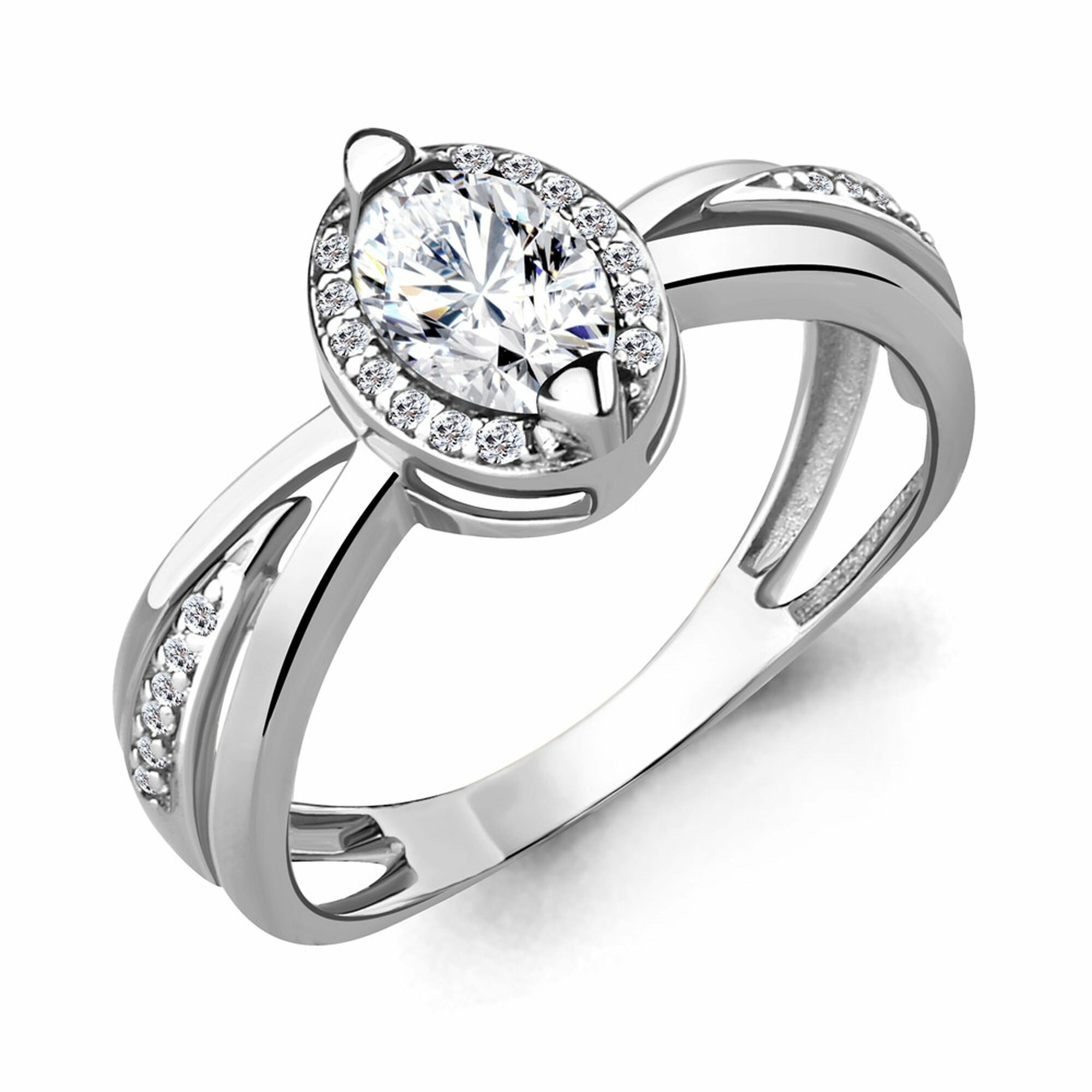 Кольцо, серебро, 925 проба, родирование, кристаллы Swarovski, фианит