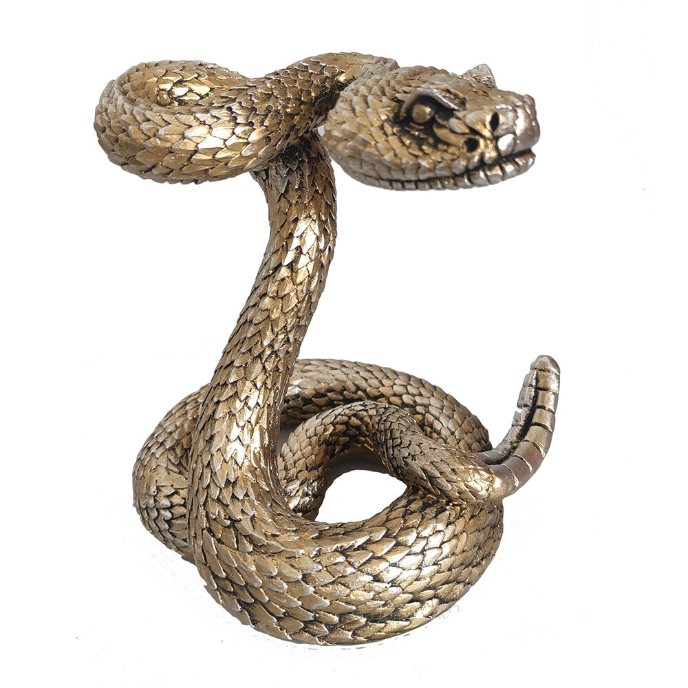 Фигурка ЗМЕЯ ГРЕМУЧАЯ сувенирная, декоративная для дома и сада (золото)13*10*14см 716712/SGZ004