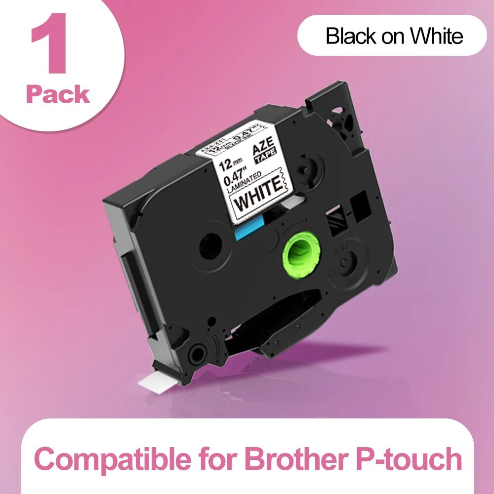 Ламинированная лента MarkDomain для принтеров Brother 6-12 мм Black on White, 9 мм