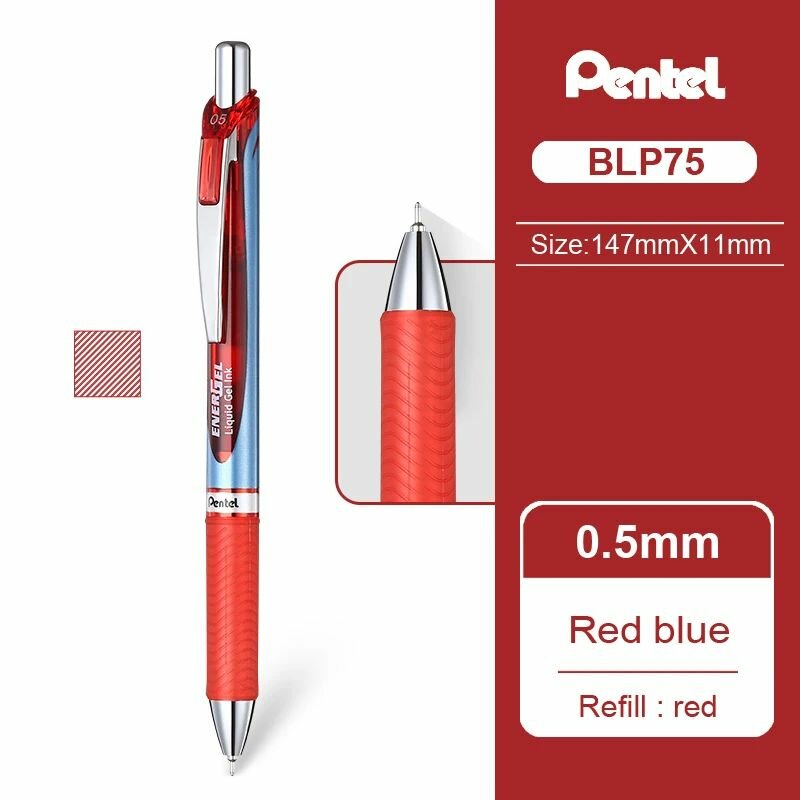 12 шт, японская нейтральная ручка для подписи Pentel ENERGEL Clena BLN75, гладкая и быстросохнущая, 0,5 мм.