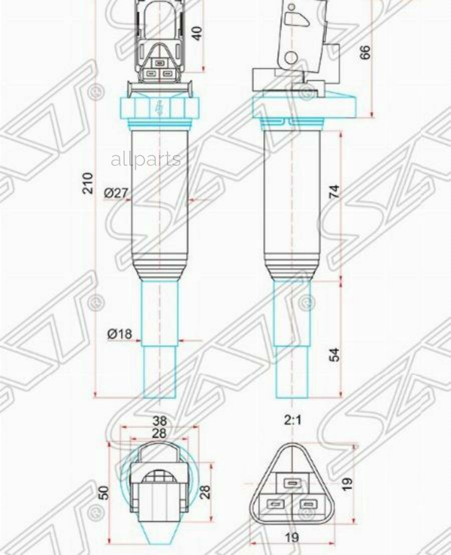 SAT ST-12138616153 Катушка зажигания BMW 1-Series 04-19 / 3-Series 98-19 M54; M54B22; M54B25; M54B30; N13; N13B16; N20; N20B20