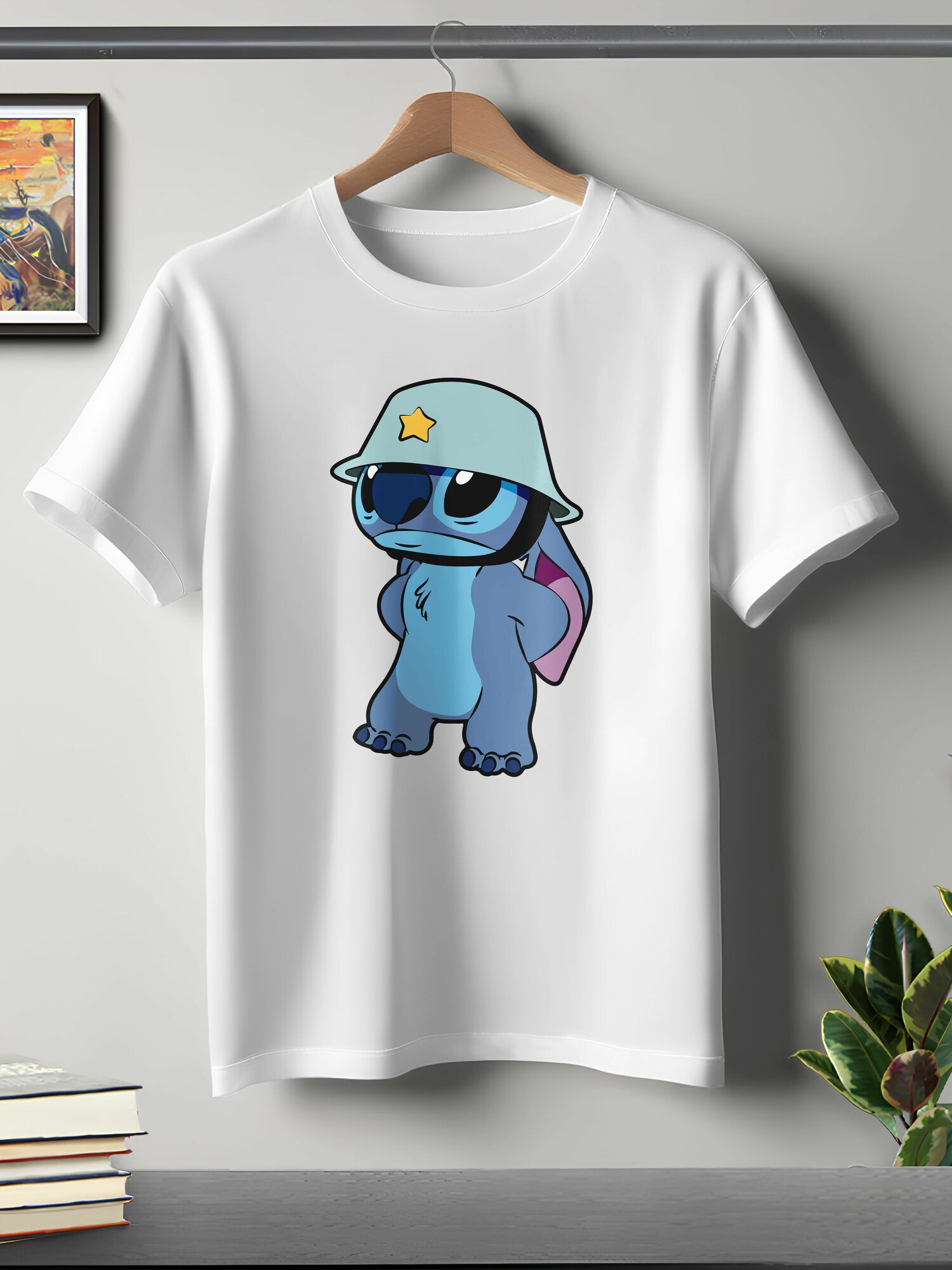 Футболка  Детская ONEQ 134 (9-10) размер с принтом Стич, белая