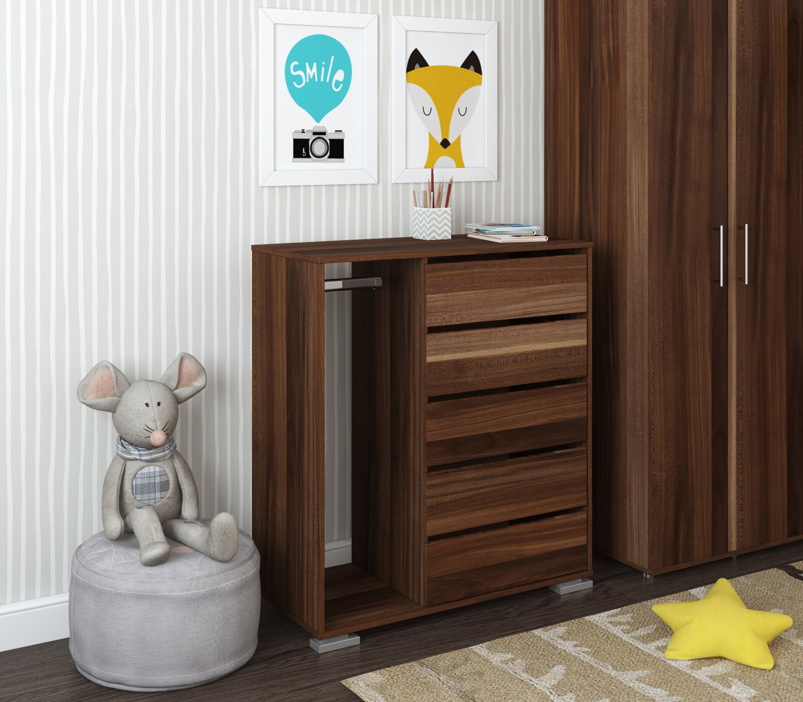 Шкаф, комод, шкаф-комод с ящиками, со штангой Есэндвич Лаворо, 90x43х102 см, правый (Слива валлис)