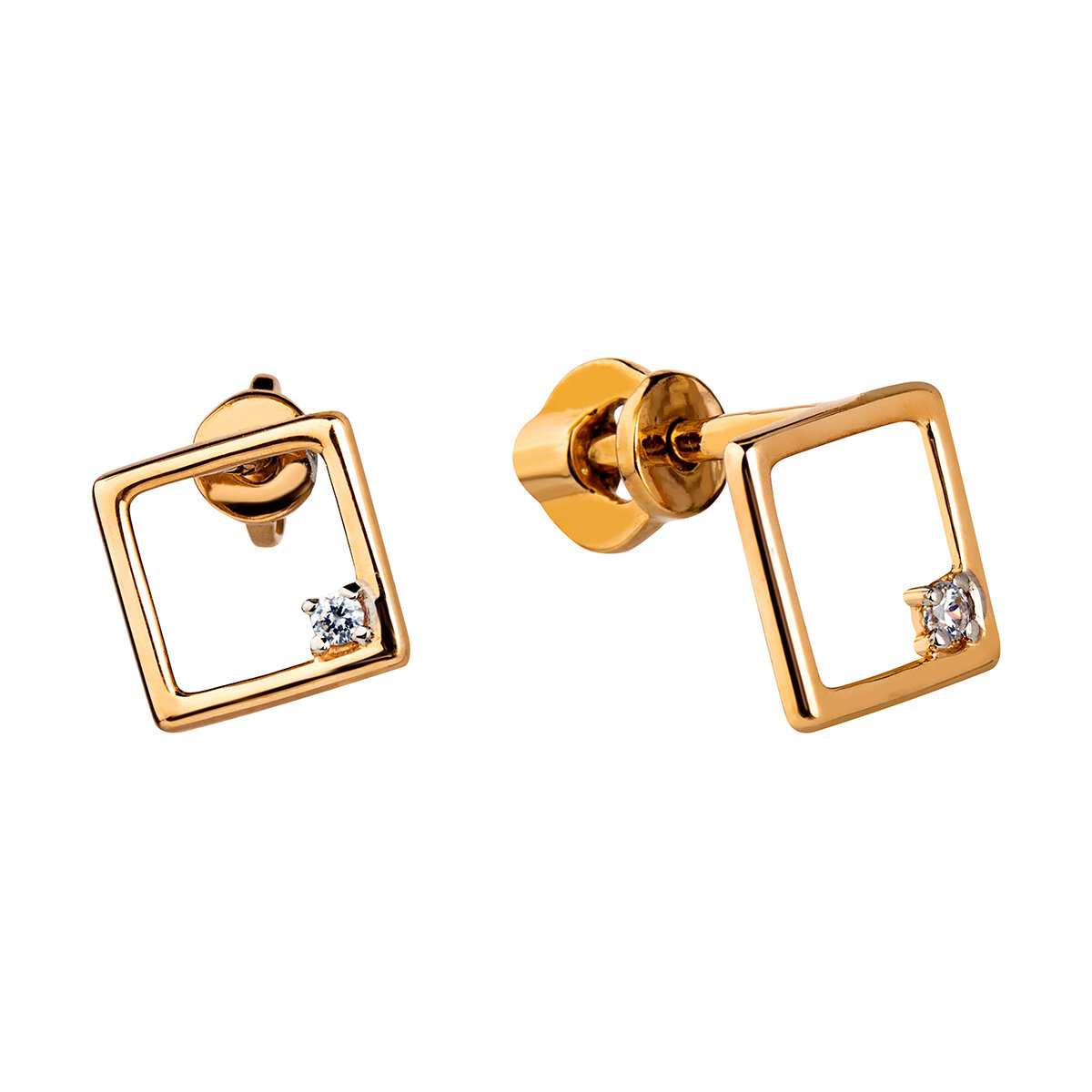 Серьги пусеты, красное золото, 585 проба, фианит