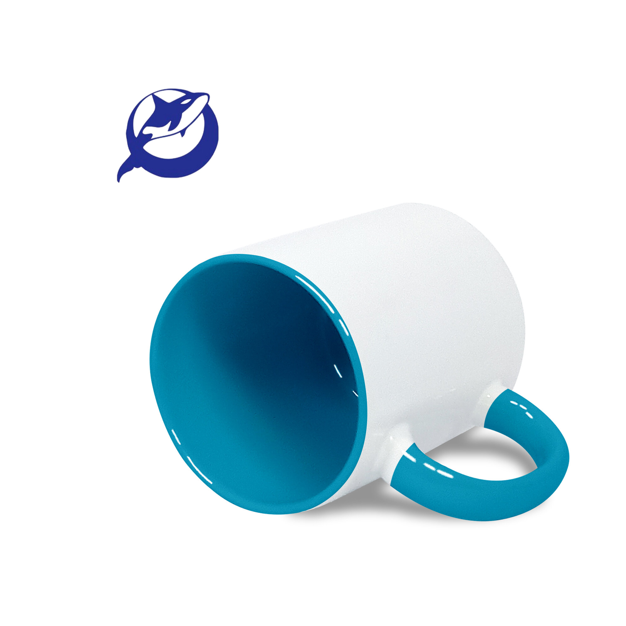 Кружка белая, цветная внутри и ручка, 330мл (премиум) Голубая