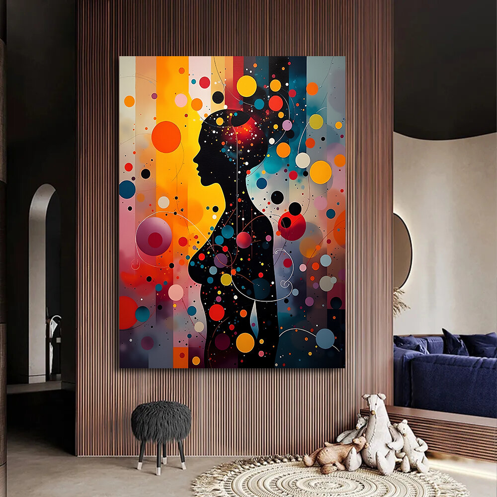 Абстракция / девушка на холсте, картина в интерьер / в прихожую, POP ART, 50х70 см.