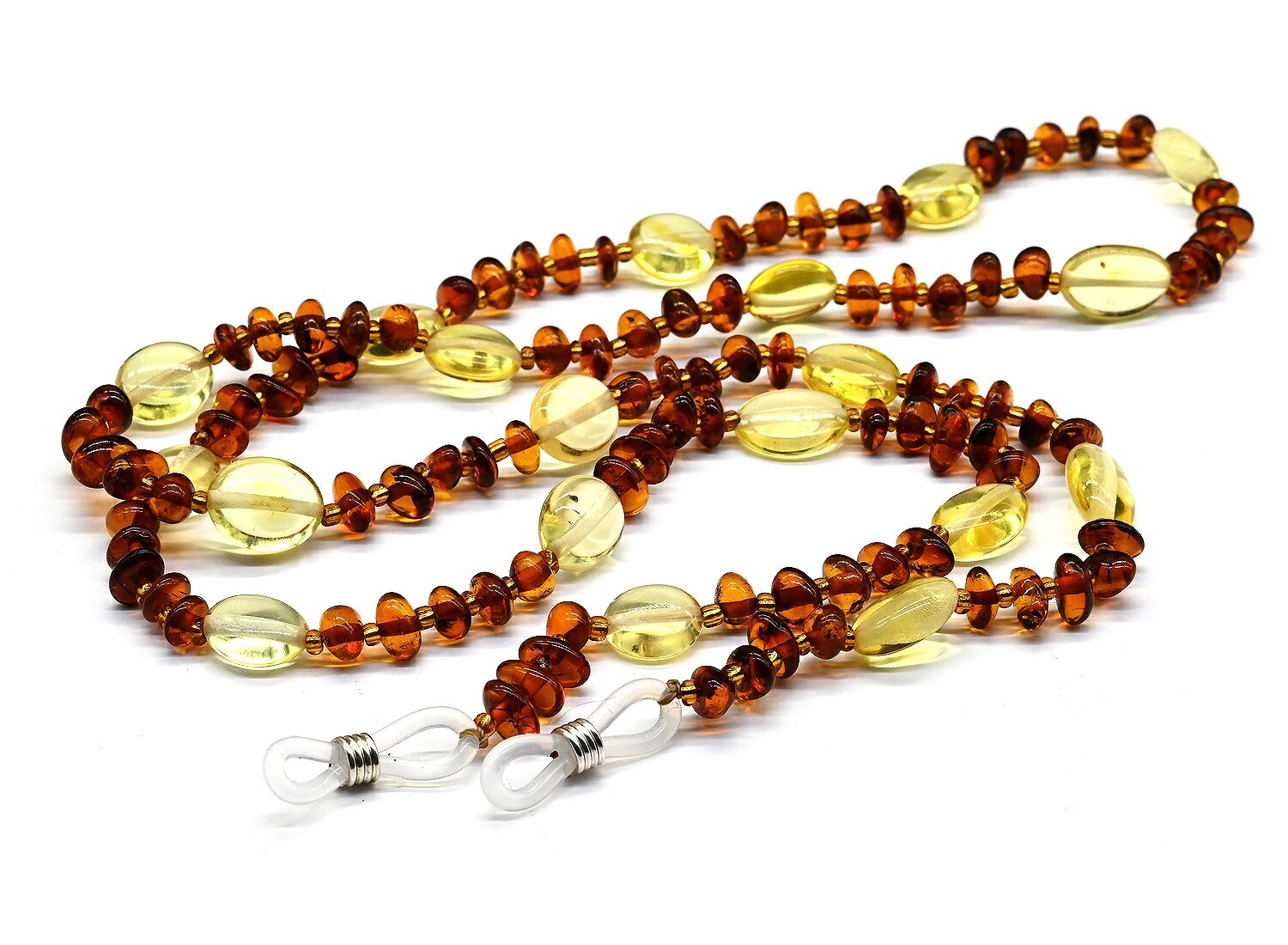 Держатель для очков из янтаря овал с крошкой цв. лимонный, светло-коньячный, 66см .
