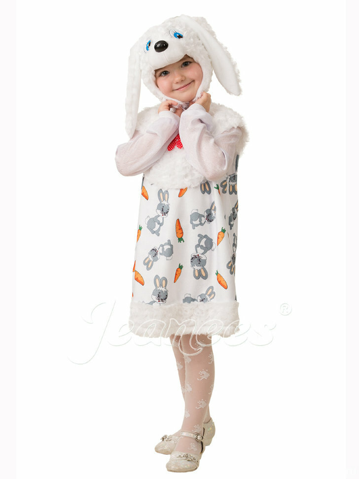Костюм "Зайка Сонька" Jeanees, для девочек, для Масленицы, плюшевый, белый