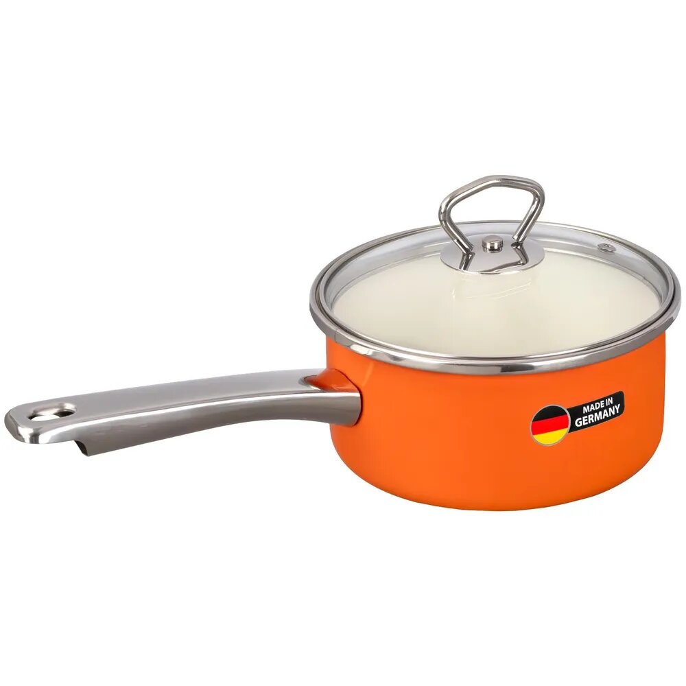 Ковш эмалированный с крышкой Maisingers (Германия) d-16 см, h-8,2 см, 1,4 л, оранжевый