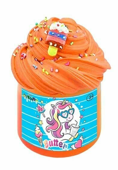 Слайм Новая химия "Стекло", Единорог, Butter, оранжевый с наполнителем, 180 г (00-00512424)