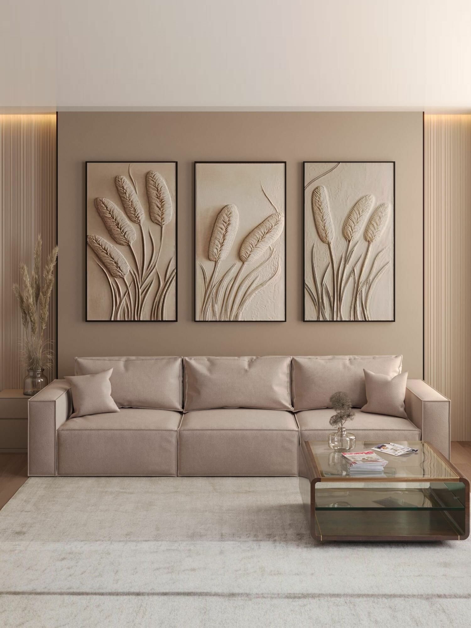 Диван раскладной Manons Maison Hygge XL, механизм Еврокнижка, Велюр Бежевый, 350х100х86 см