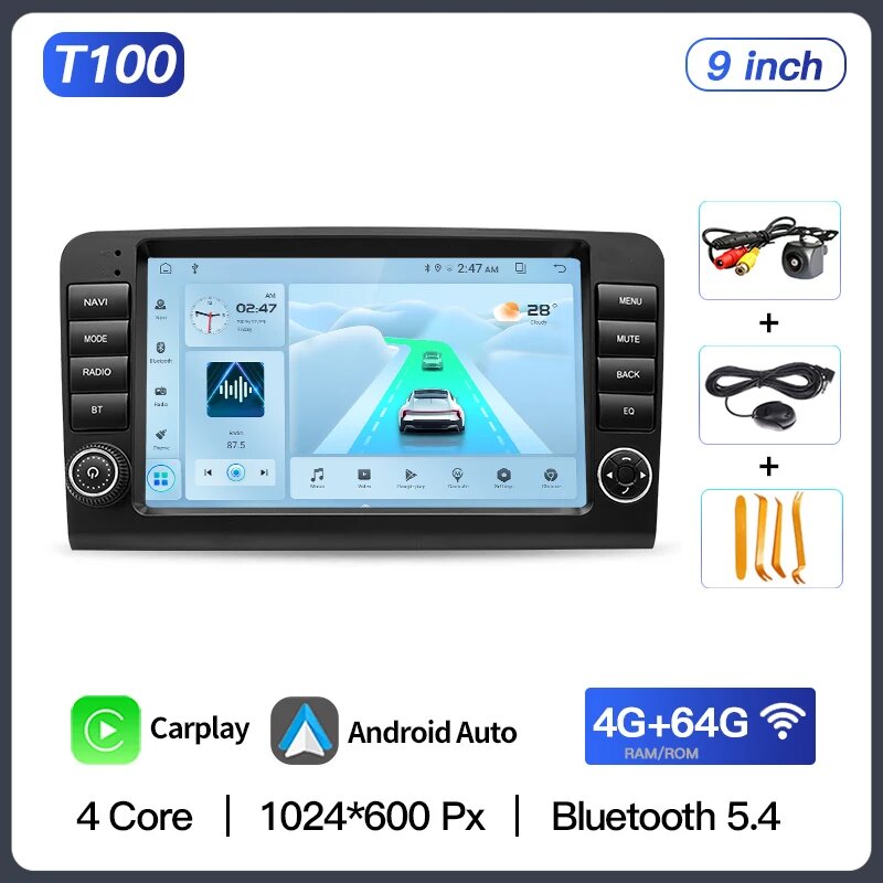 Android 13 авто Carplay аудио для Mercedes Benz ML GL CLASS W164 X164 ML350 ML T100 4 64G AHD