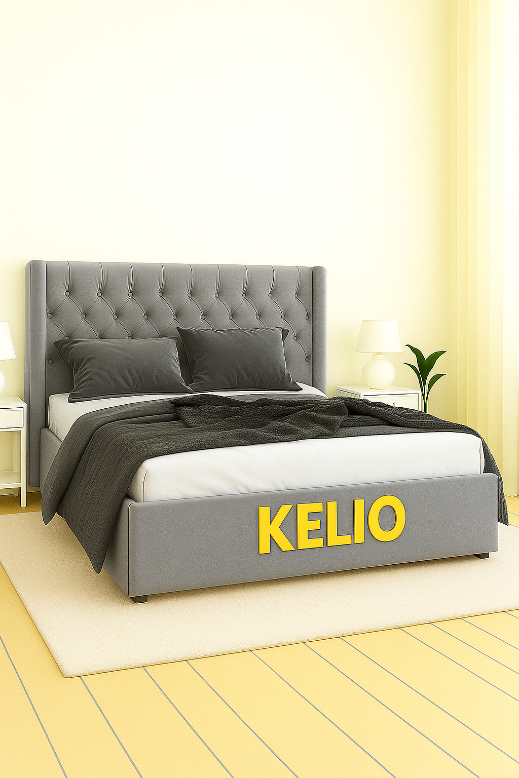 Кровать двуспальная 140Х200 см Bosa подъемный механизм, ортопедическое основание, мягкое изголовье, Серый