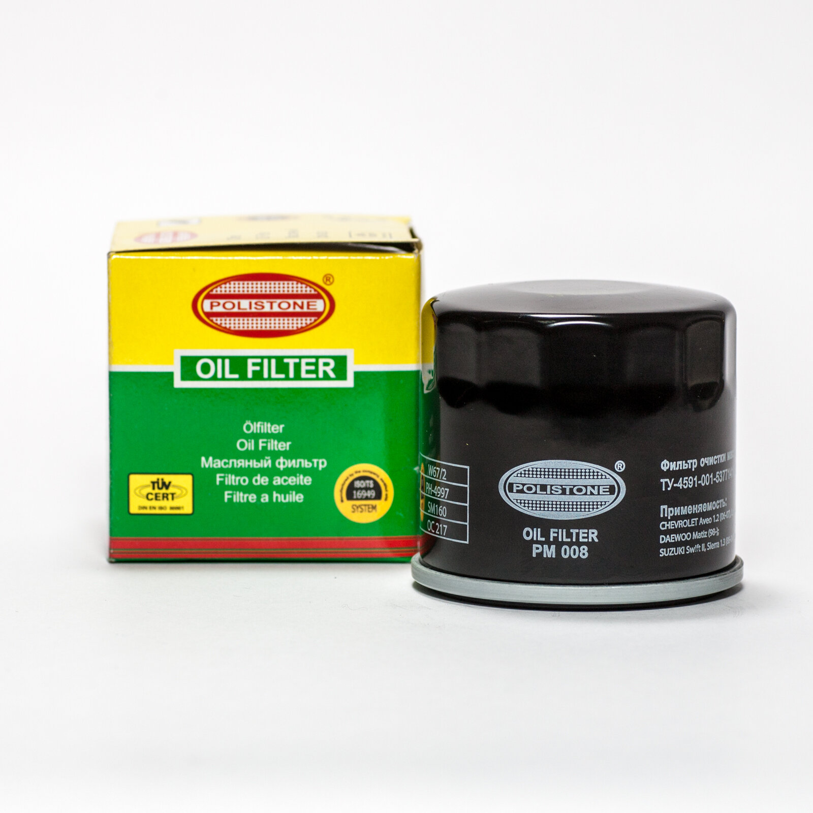 Фильтр масляный на CHEVROLET Aveo, Spark; SUZUKI Alto, Hustler, Swift, SX4, Vitara; DAEWOO Matiz / Polistone PM-008