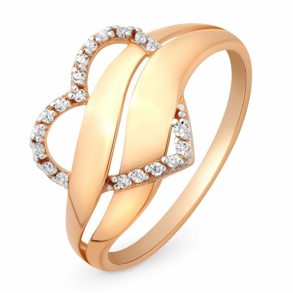 Кольцо, красное золото, 585 проба, родирование, фианит